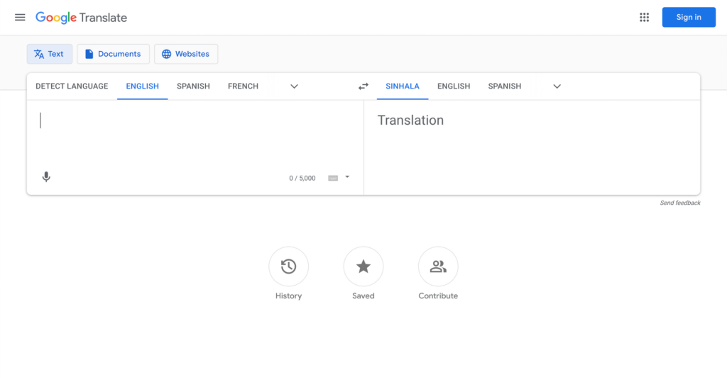 Translate English to Sinhala - GTranslate